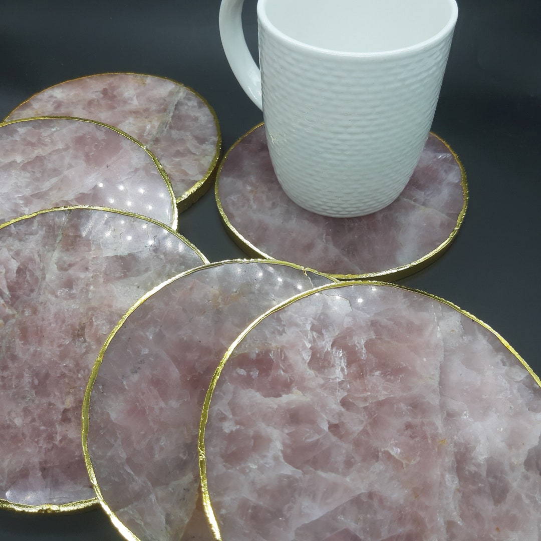 Rose Quartz Coaster With Gold Edge: Table Decoration - Etsy