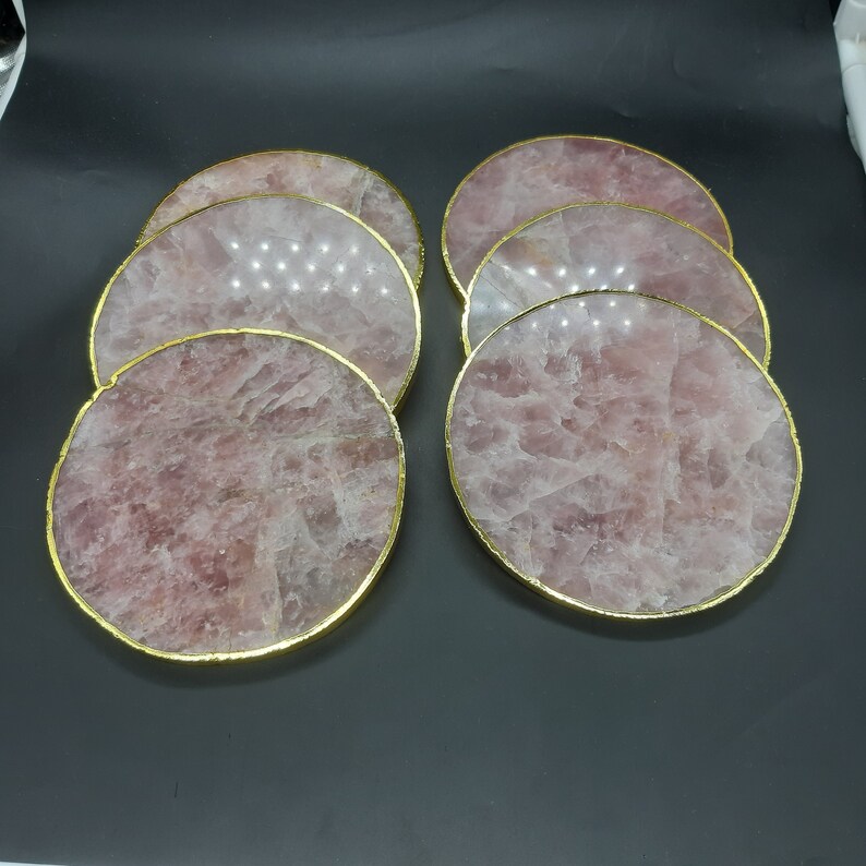 Rose Quartz Coaster With Gold Edge: Table Decoration - Etsy