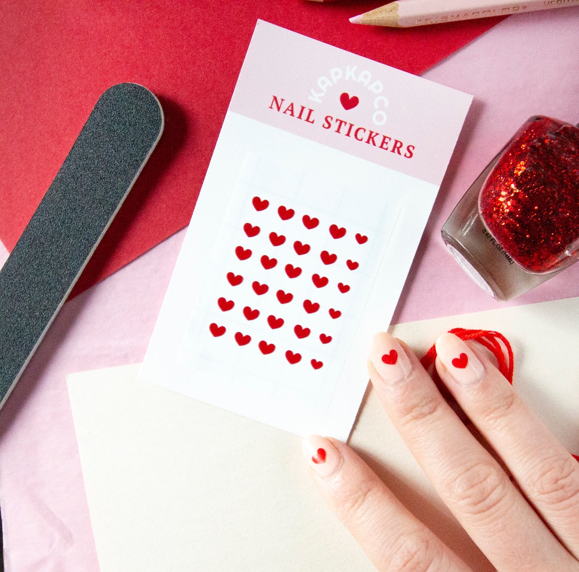 Heart Nail Stickers Nail Decals Valentines Day Nails - Etsy UK