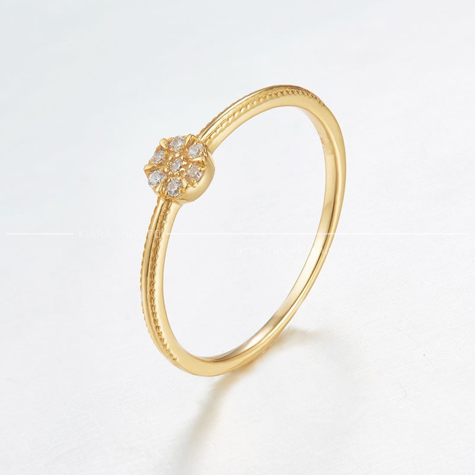 14 Karat Gold Simple Round Diamond Ring Circle Diamond Ring - Etsy