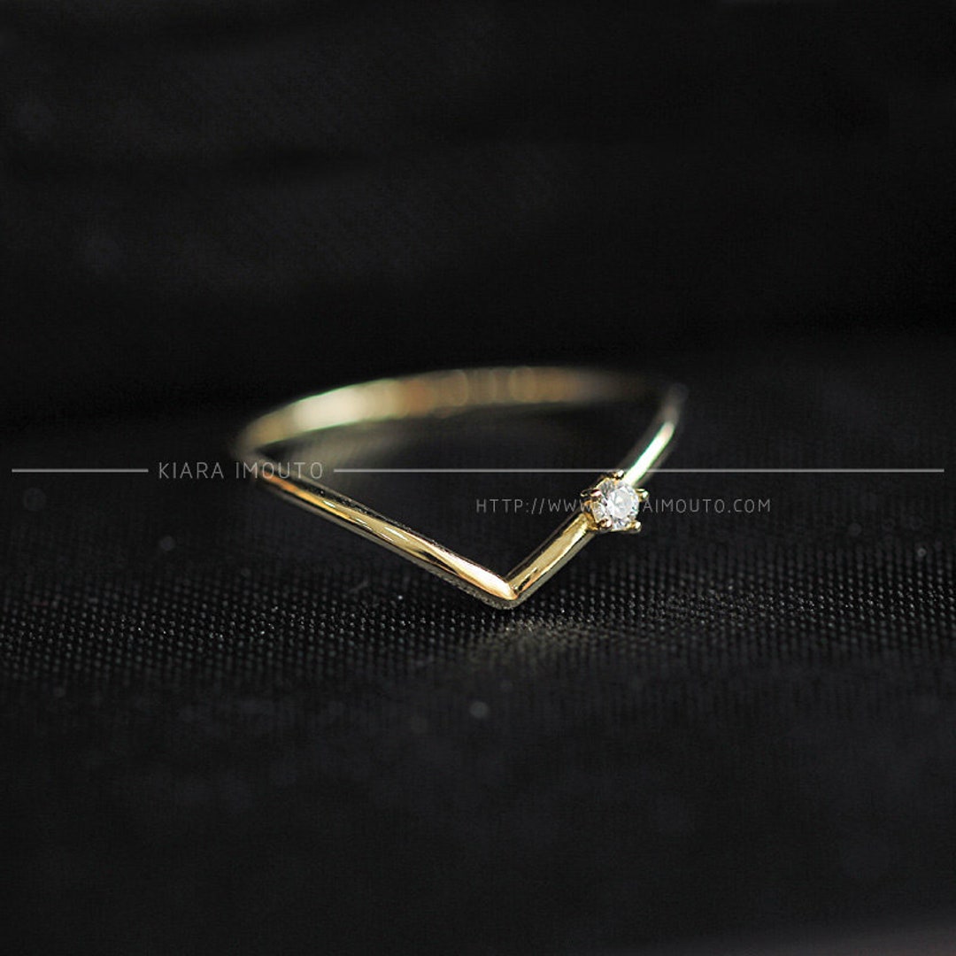 V Shaped Diamond Ring, Diamond Stacking Ring, Single Diamond Ring, Art ...