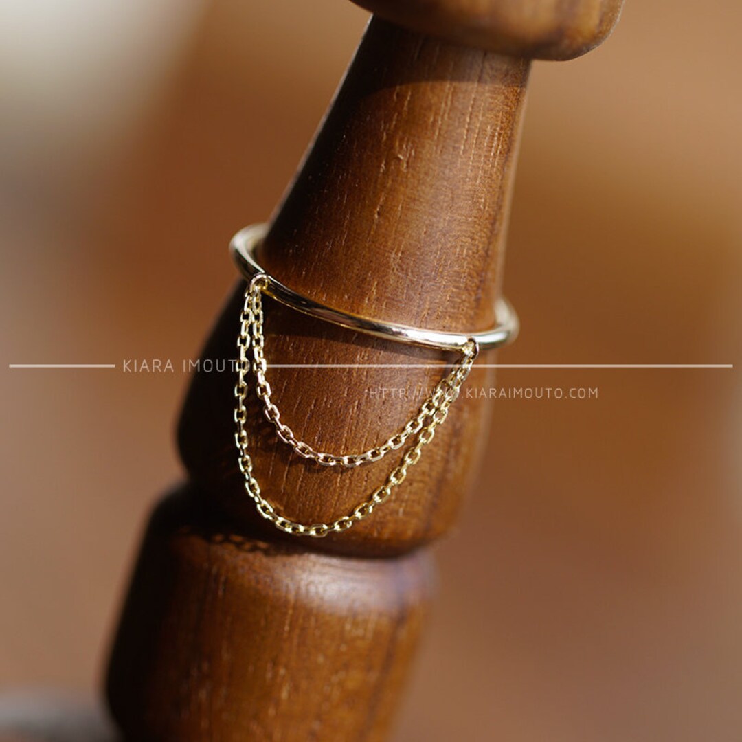 Classic 9k Gold Double Layer Chain Ring With Chain, Dainty Chain Ring ...