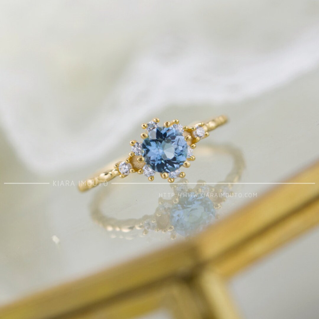 18K Solid Gold London Blue Topaz Ring Round Blue Topaz Gold - Etsy