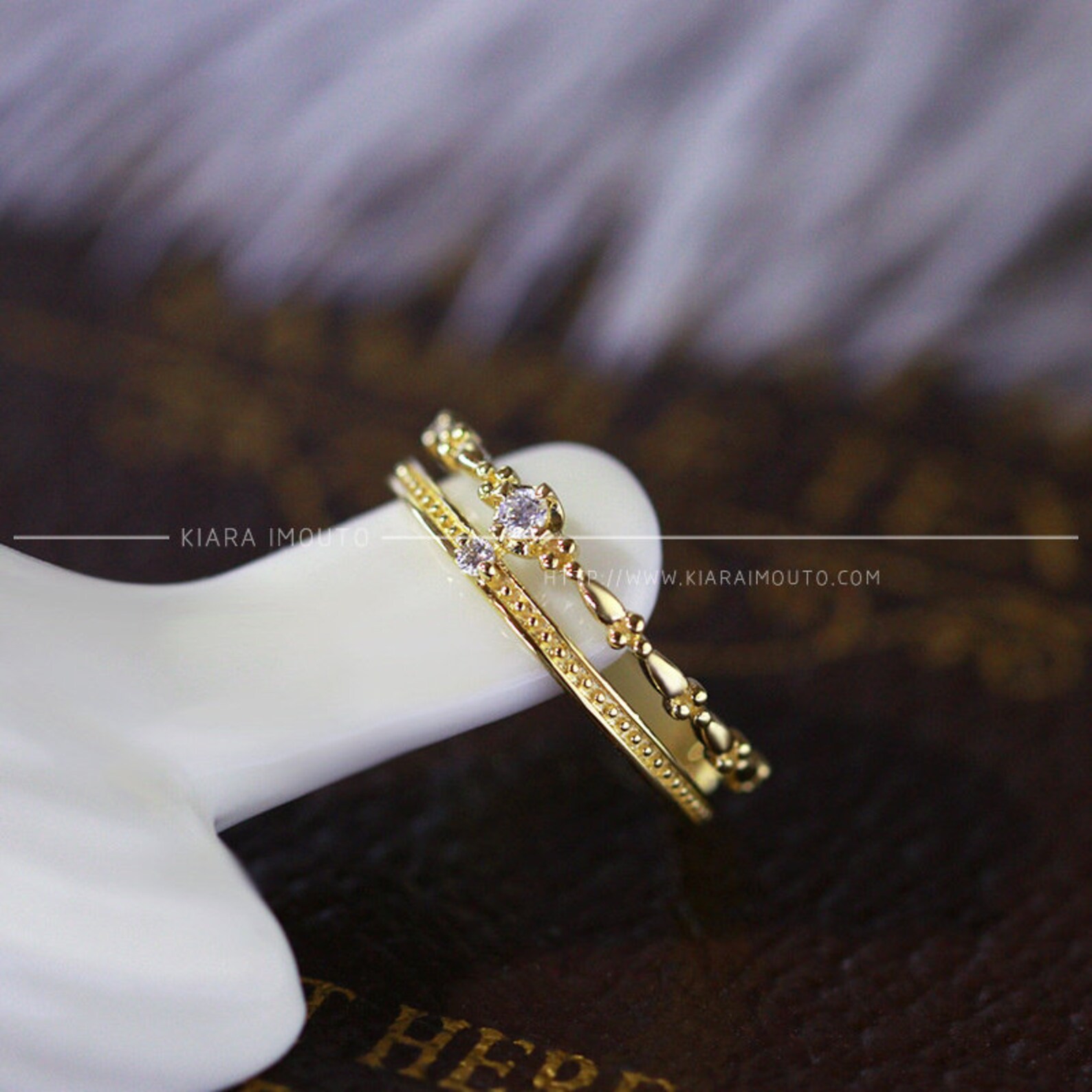 14k Real Gold Double Band Moissanite Ring Double Stacking | Etsy