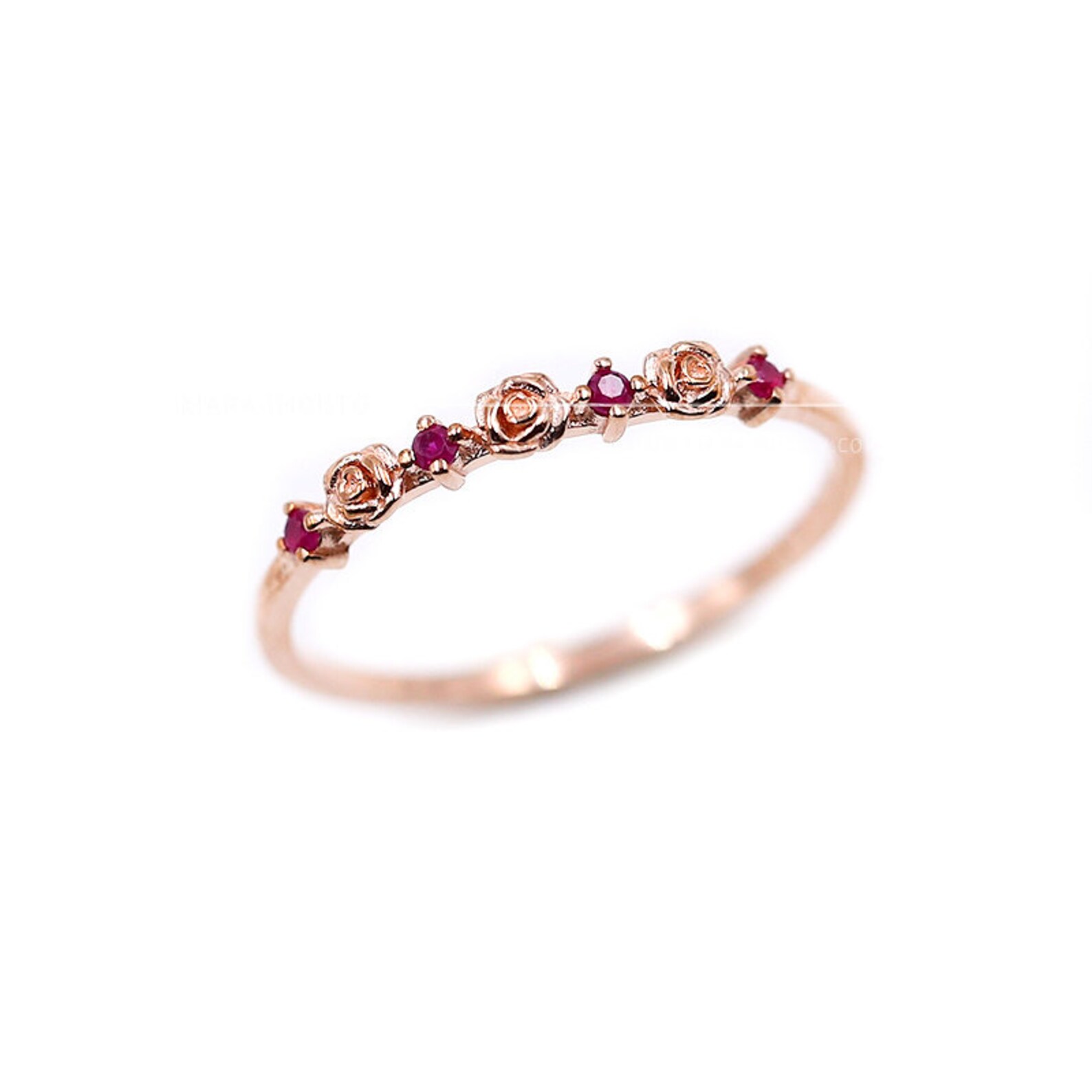 Vintage Rose Flower Ruby Wedding Band Rose Gold Ruby - Etsy