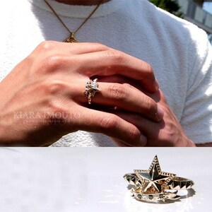 Gents Solid Gold Star Ring, Rock Star Black Diamond Ring, Mens Star ...