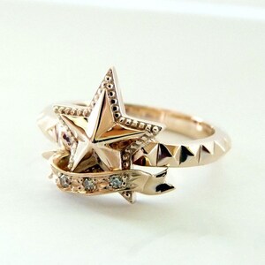 Gents Solid Gold Star Ring, Rock Star Black Diamond Ring, Mens Star ...