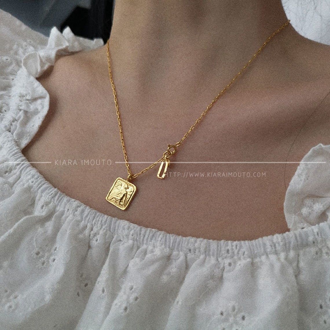 Mara Necklace Retro Roman Coin Angel Square Necklace Vintage - Etsy