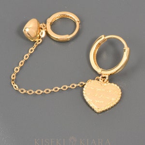 10k Solid Gold Love Twin Hoop Conch Earring, Heart Shape Double Hoop ...