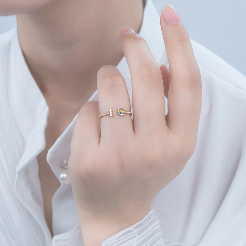 14K Gold Australian Black Opal Open Ring Black Opal T Ring - Etsy