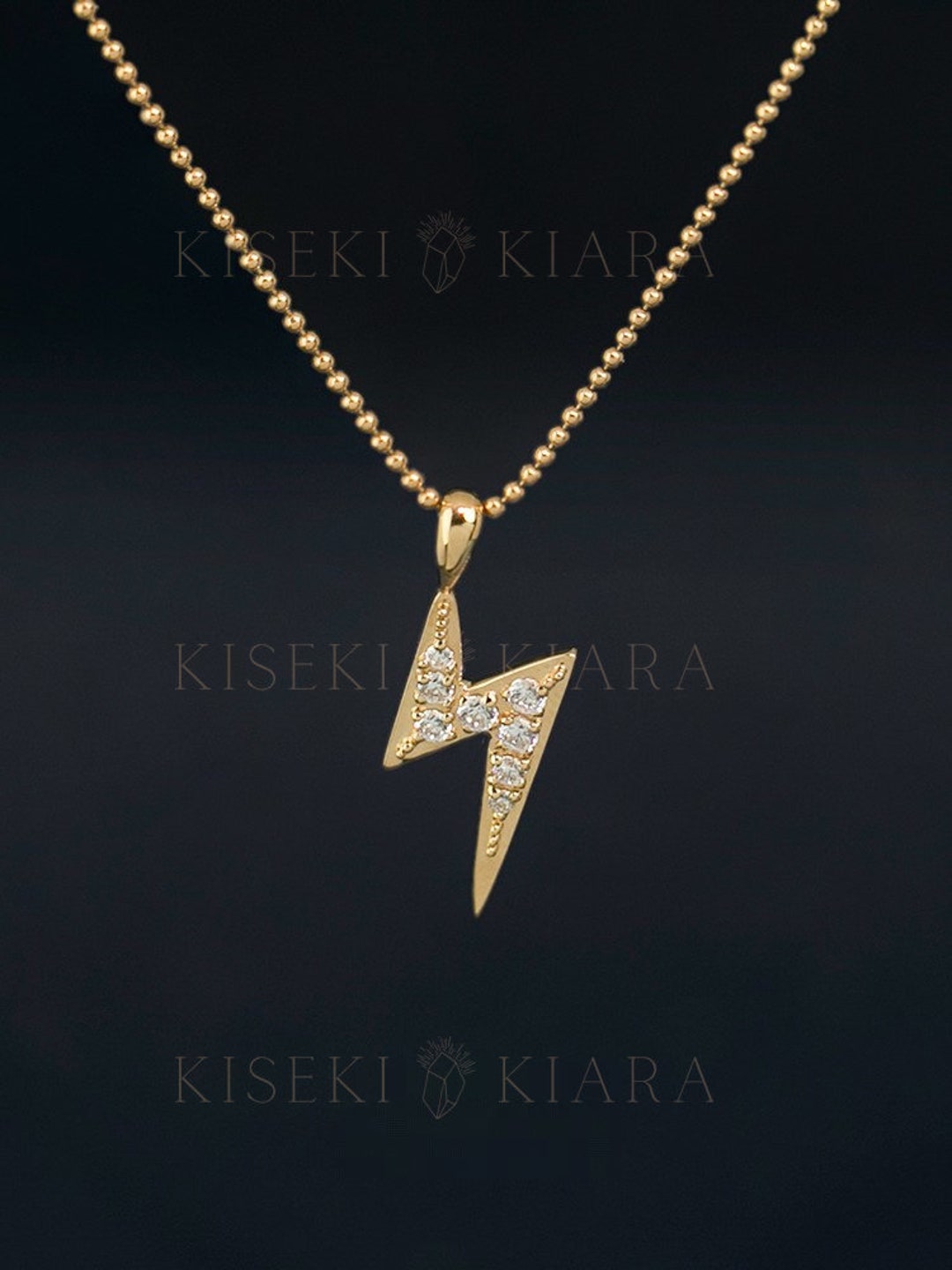 14k Solid Gold Thunder Lightning Pendant, Lightning Strike Charm ...