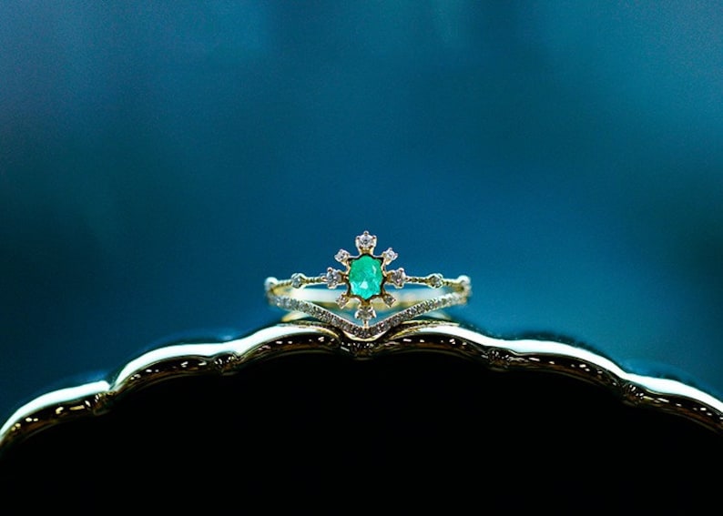 Oval Emerald Crown Engagement Rings Dainty Real Emerald - Etsy