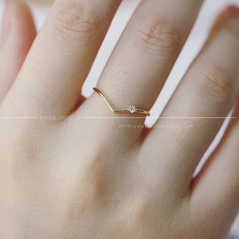 V Shaped Diamond Ring Diamond Stacking Ring Single Diamond - Etsy