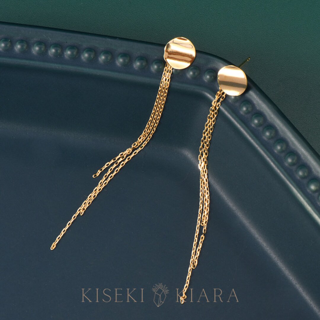 10k Solid Gold Bridal Long Statement Earrings, Thread Chain Earrings ...