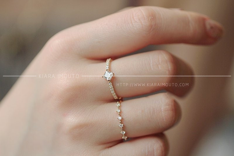 14K Gold Ring Mini Diamond Ring Thin Gold Ring Engagement | Etsy