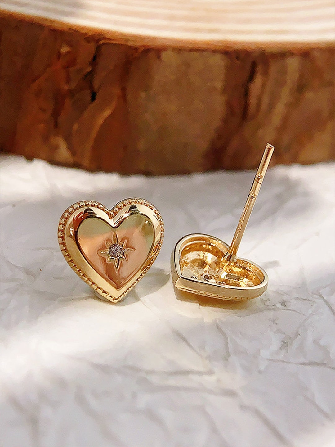 14k Solid Gold Vintage Heart Earrings With Intricate Designs, Bold ...