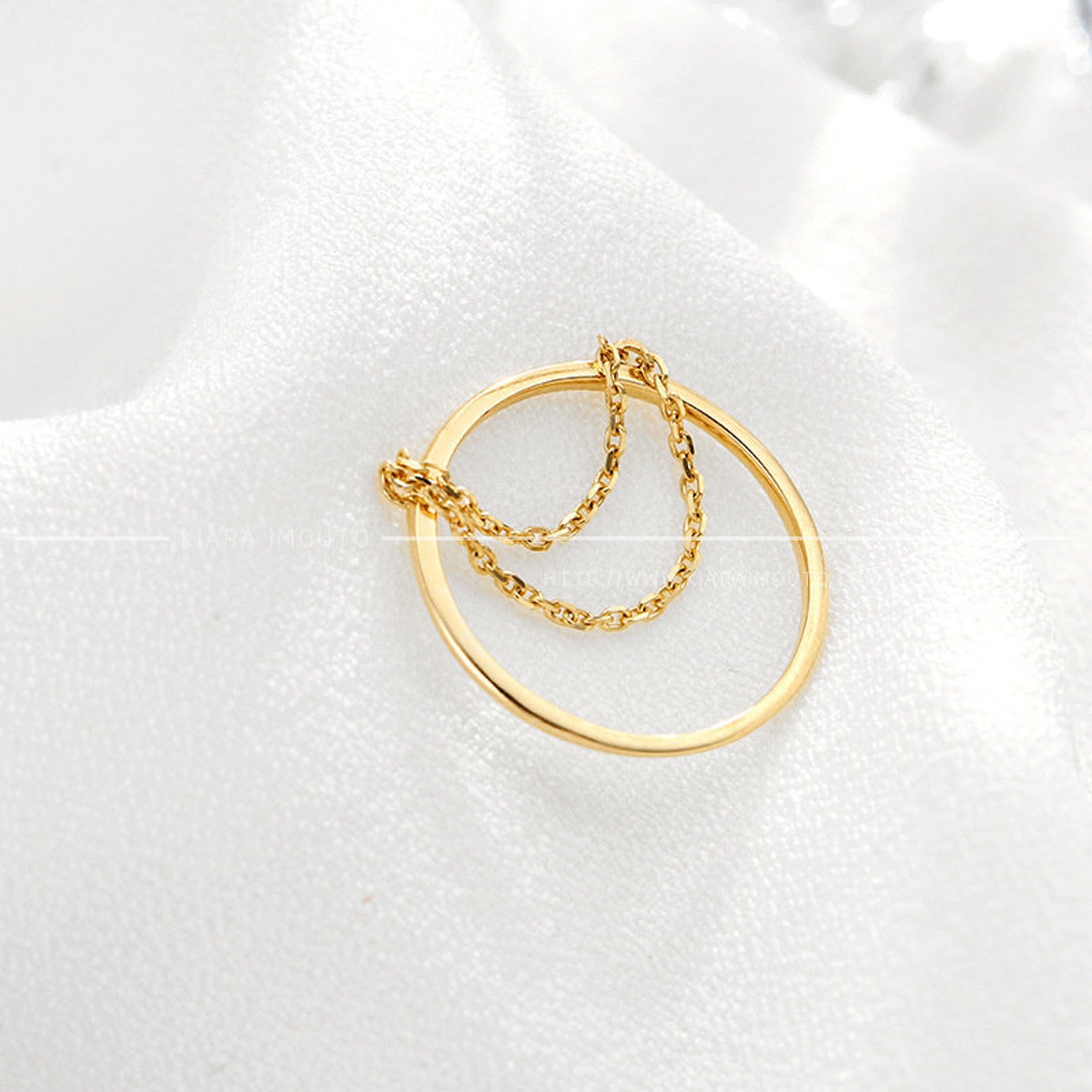 Classic 9k Gold Double Layer Chain Ring With Chain Dainty - Etsy