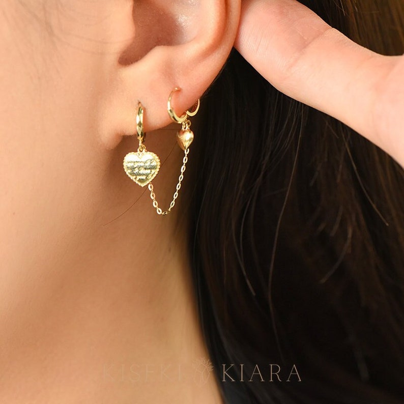 10k Solid Gold Love Twin Hoop Conch Earring Heart Shape - Etsy