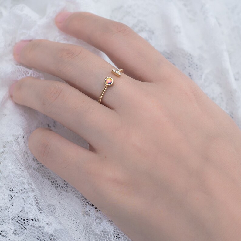 14K Gold Australian Black Opal Open Ring Black Opal T Ring | Etsy