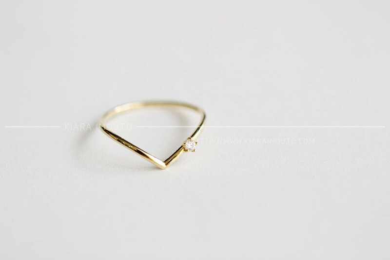 V Shaped Diamond Ring Diamond Stacking Ring Single Diamond - Etsy
