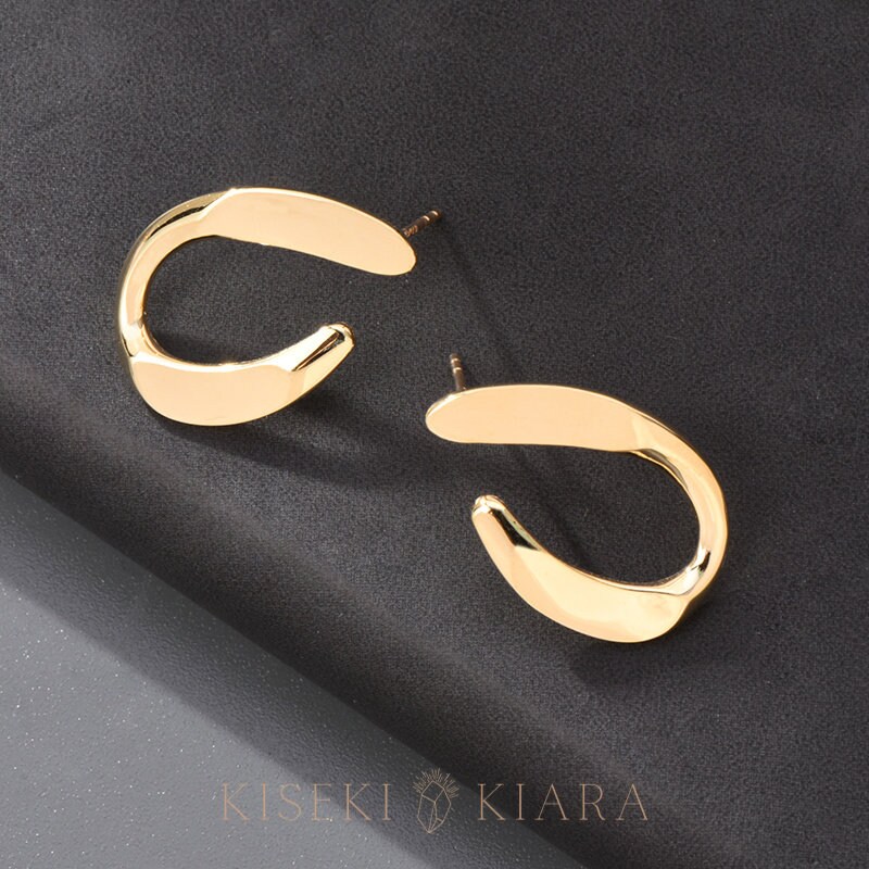 10k Solid Gold Irregular U Shape Earrings Geometric Shape | Etsy