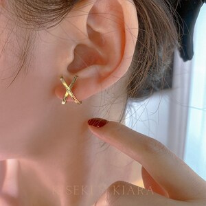 10k Solid Gold Cz Diamond X Earrings, X Shaped Cool Earrings, Polished ...