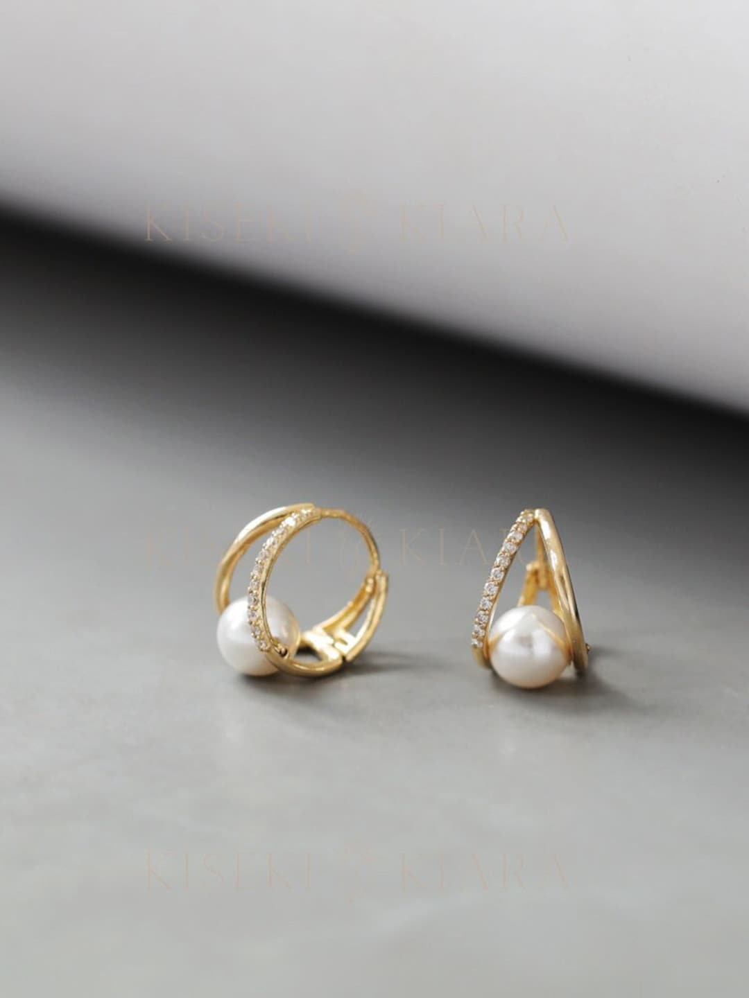 10k Yellow Gold Bridal Pearl Hoop Earrings, Timeless Hoop Design ...