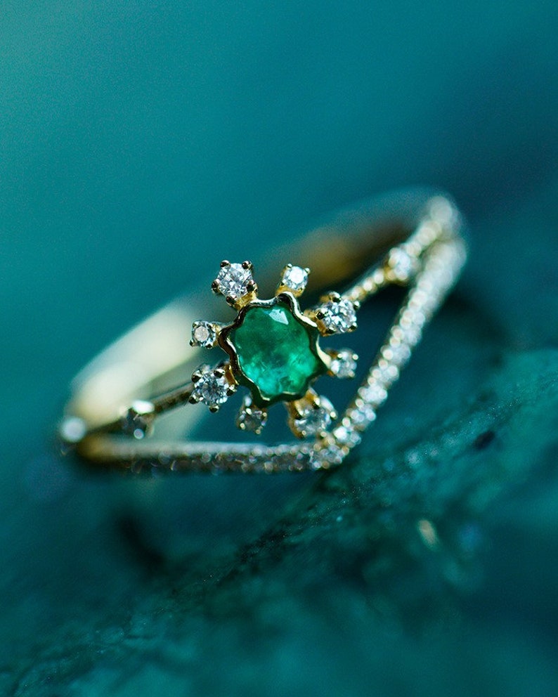 Oval Emerald Crown Engagement Rings Dainty Real Emerald - Etsy