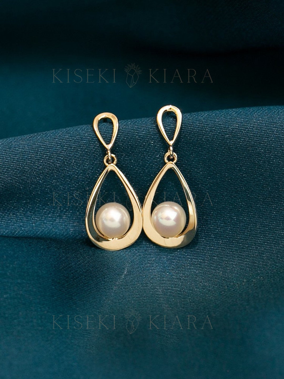14k Solid Gold Elegant Pearl Wedding Earrings, Bridal Pearl Drop Earrings, Delicate Pearl Dangle ...