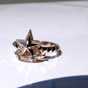 Gents Solid Gold Star Ring, Rock Star Black Diamond Ring, Mens Star ...