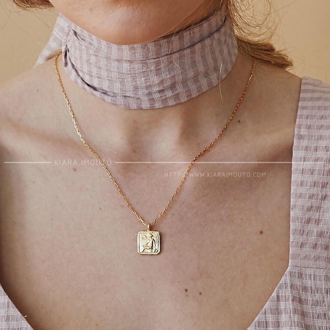 Mara Necklace Retro Roman Coin Angel Square Necklace Vintage | Etsy