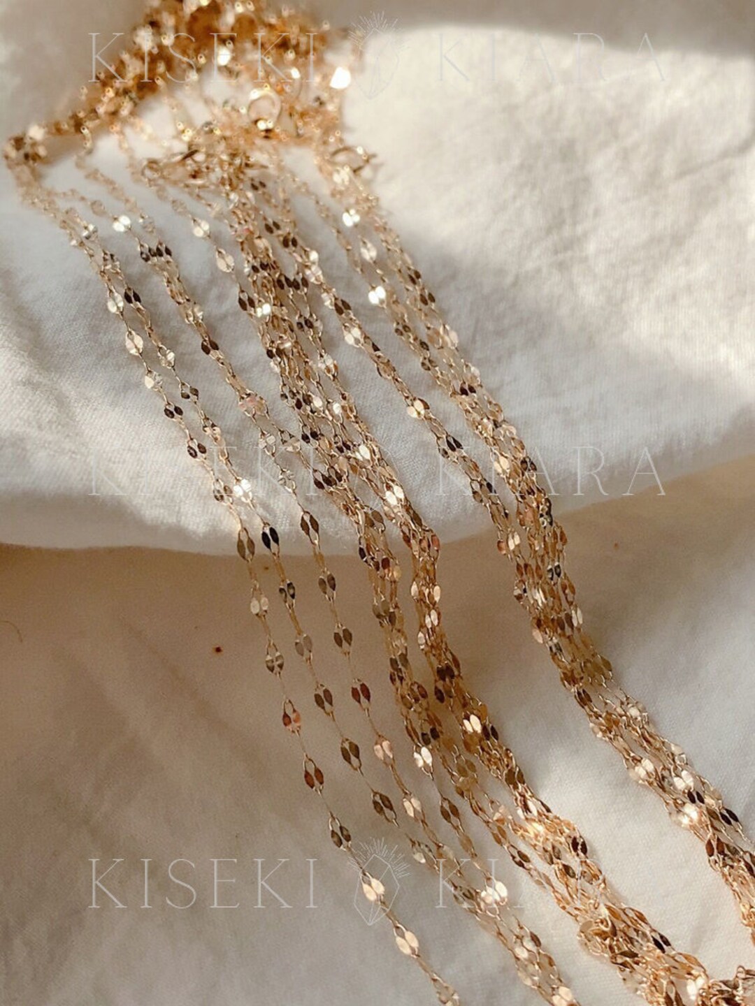 14K Gold Sparkle Diamond Cut Chain, Elegant Solid Gold Sparkle Flat ...