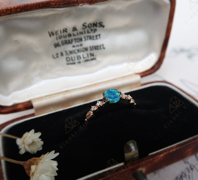 Blue Fire Opal Ring Opal Diamond Engagement Ring Black | Etsy