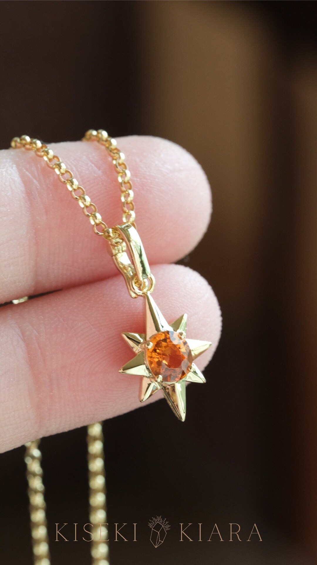 14k Solid Gold Natural Fanta Garnet North Star Pendant Necklace ...