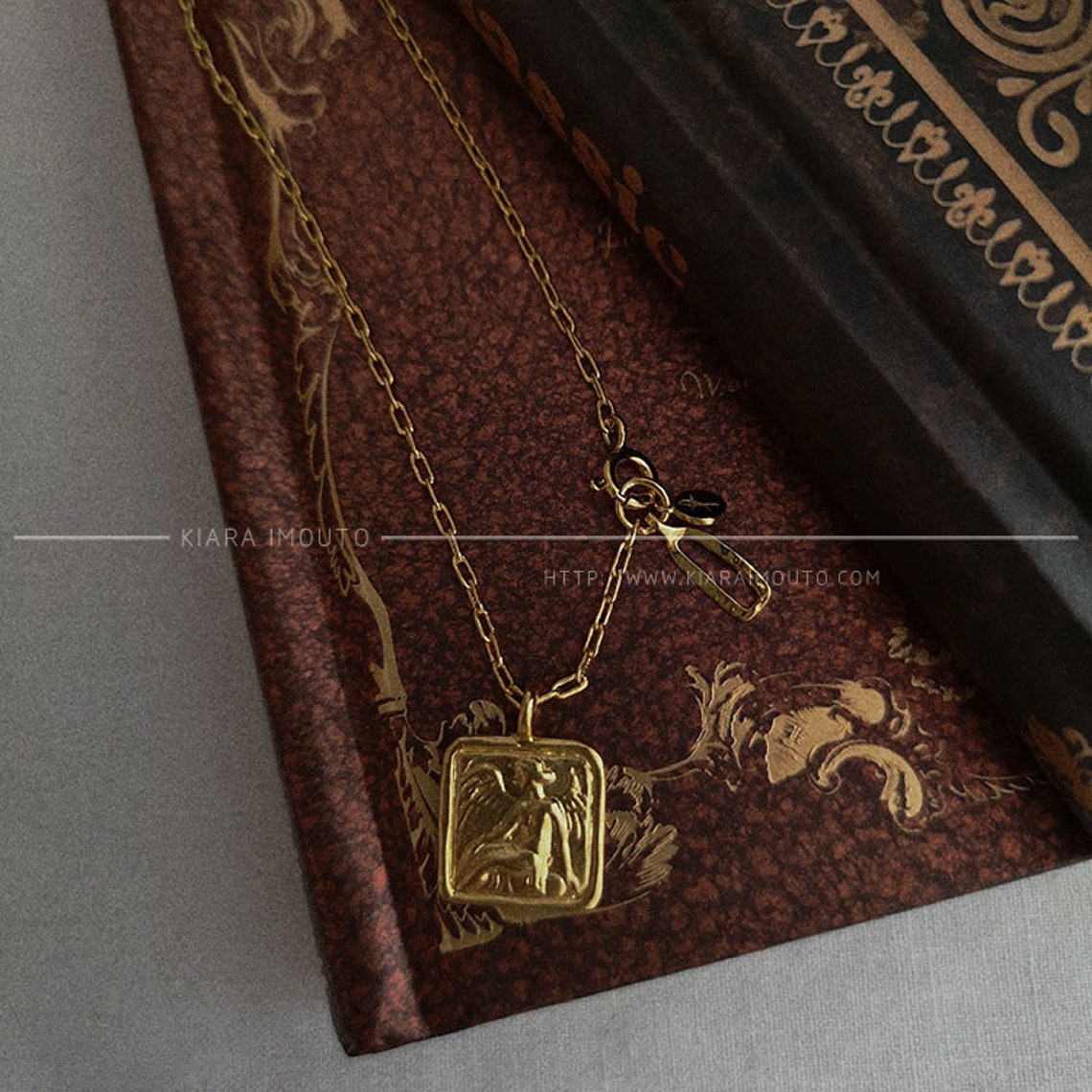 Mara Necklace Retro Roman Coin Angel Square Necklace Vintage | Etsy