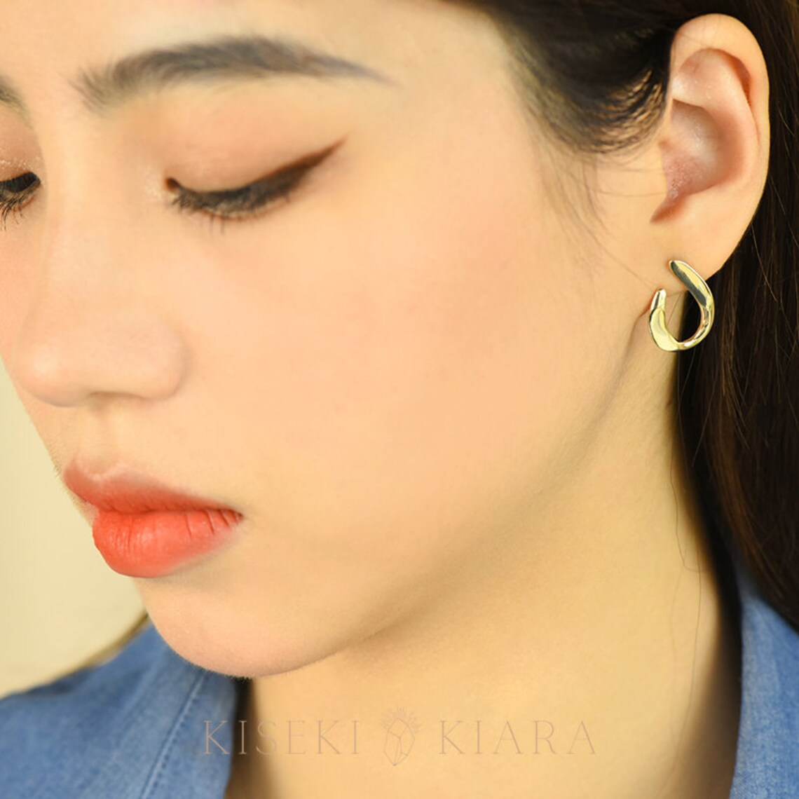 10k Solid Gold Irregular U Shape Earrings Geometric Shape | Etsy