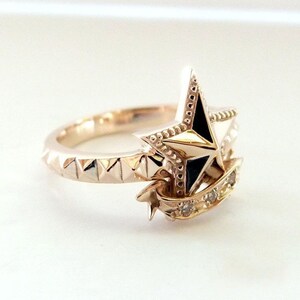 Gents Solid Gold Star Ring, Rock Star Black Diamond Ring, Mens Star ...