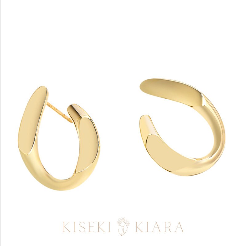 10k Solid Gold Irregular U Shape Earrings Geometric Shape | Etsy