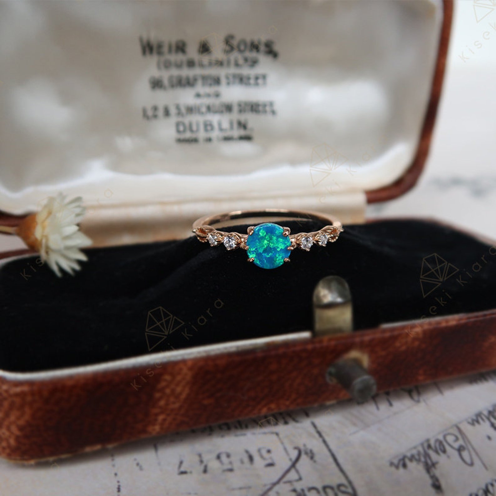 Blue Fire Opal Ring Opal Diamond Engagement Ring Black | Etsy