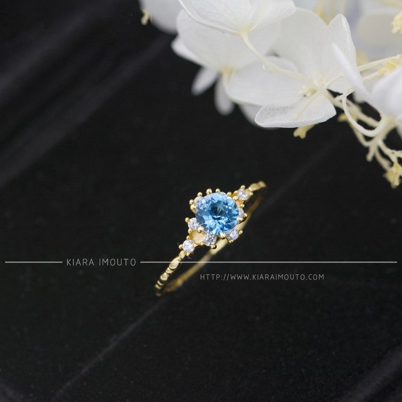 18K Solid Gold London Blue Topaz Ring Round Blue Topaz Gold - Etsy