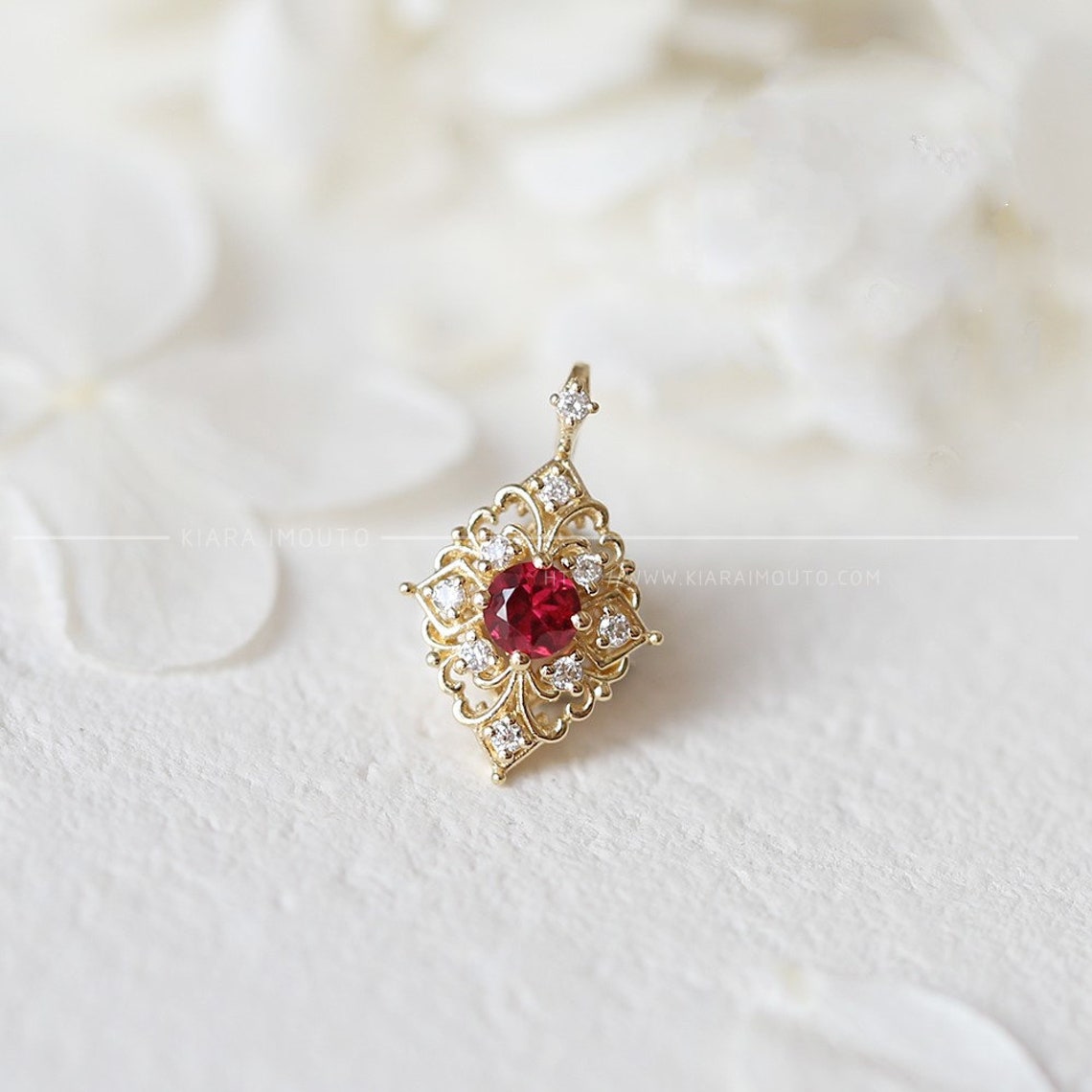 Japanese 9K Gold Vintage Ruby Pendant Necklace Ruby | Etsy