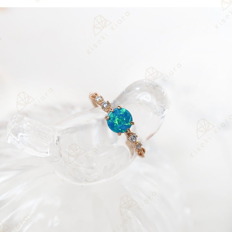 Blue Fire Opal Ring Opal Diamond Engagement Ring Black | Etsy