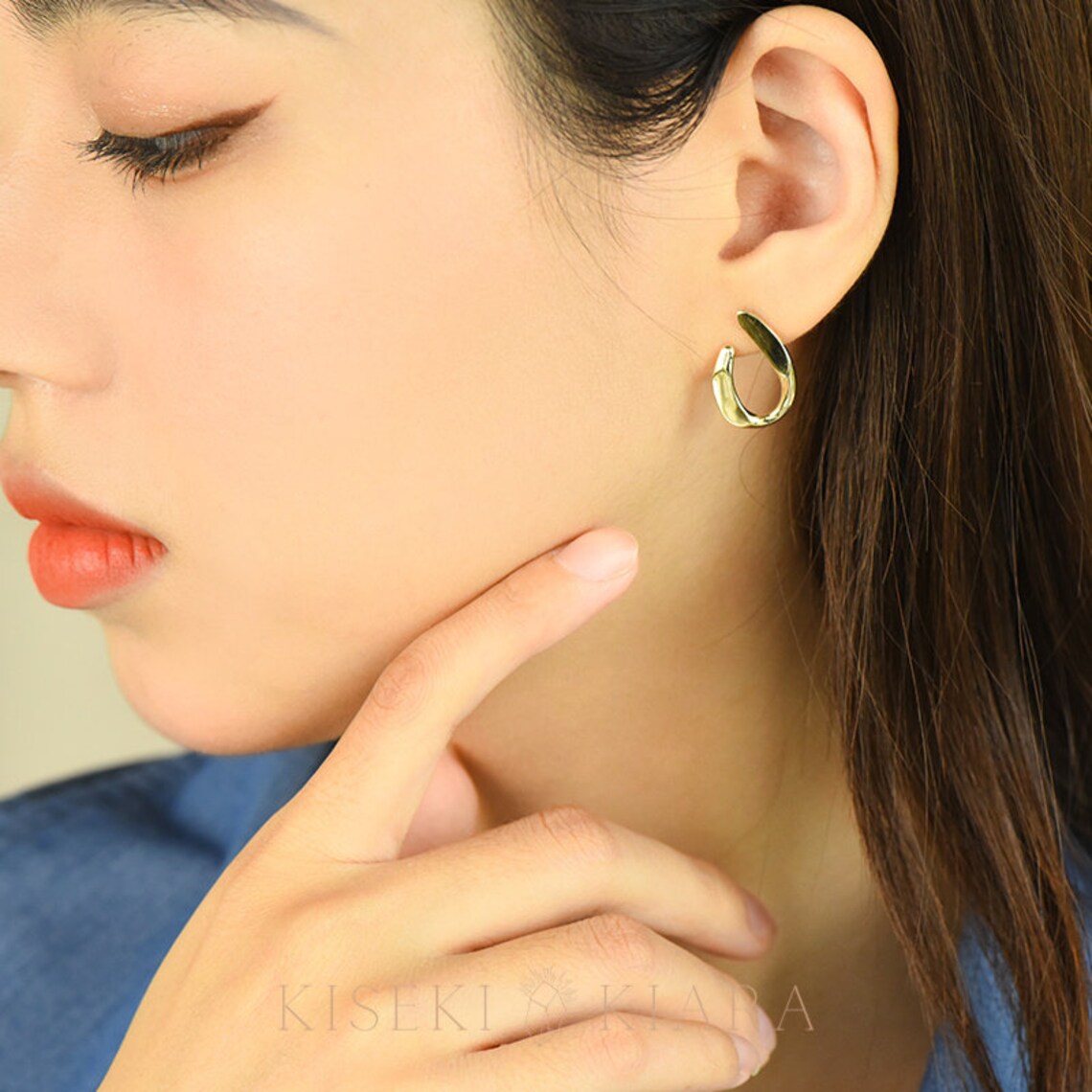 10k Solid Gold Irregular U Shape Earrings Geometric Shape | Etsy