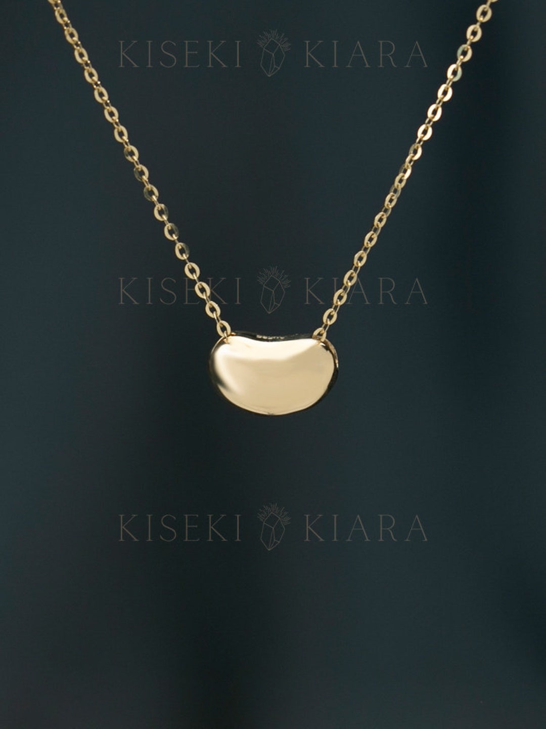 14k Solid Gold Minimalist Bean Pendant, Love Pea Bean Dainty Necklace ...