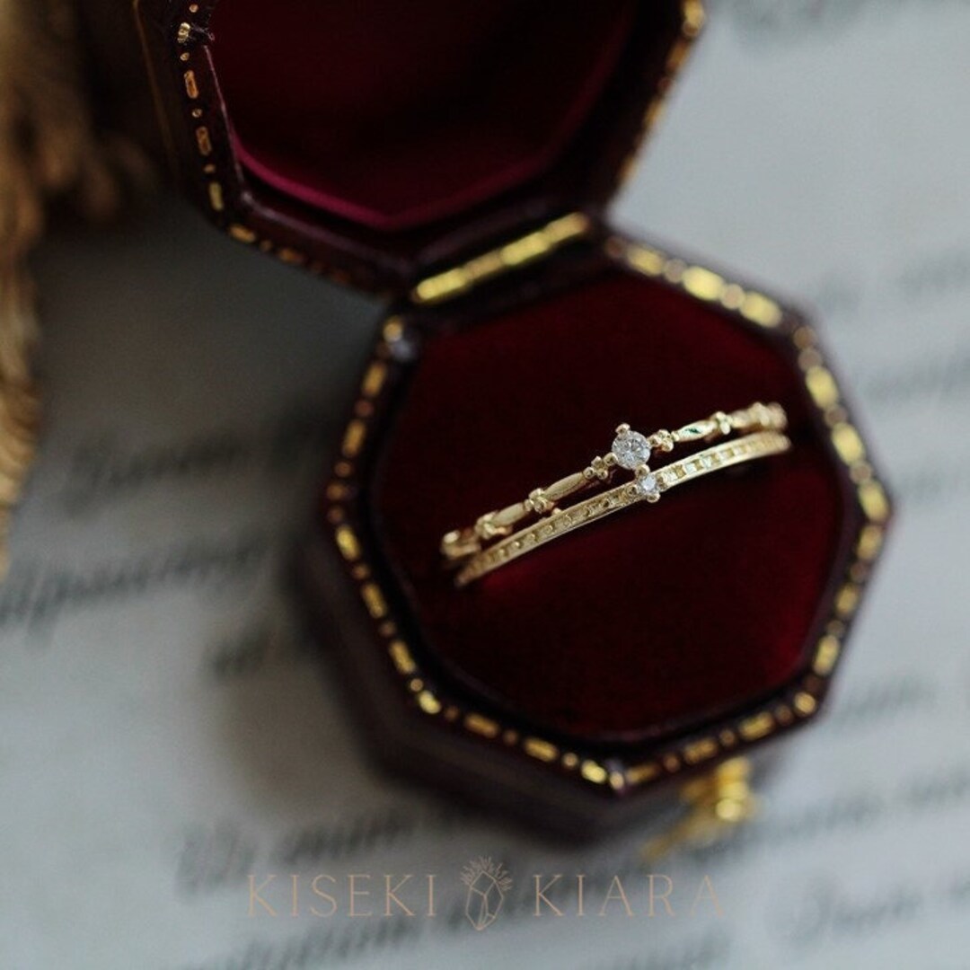 14k Real Gold Double Band Moissanite Diamond Ring, Double Stacking Ring ...