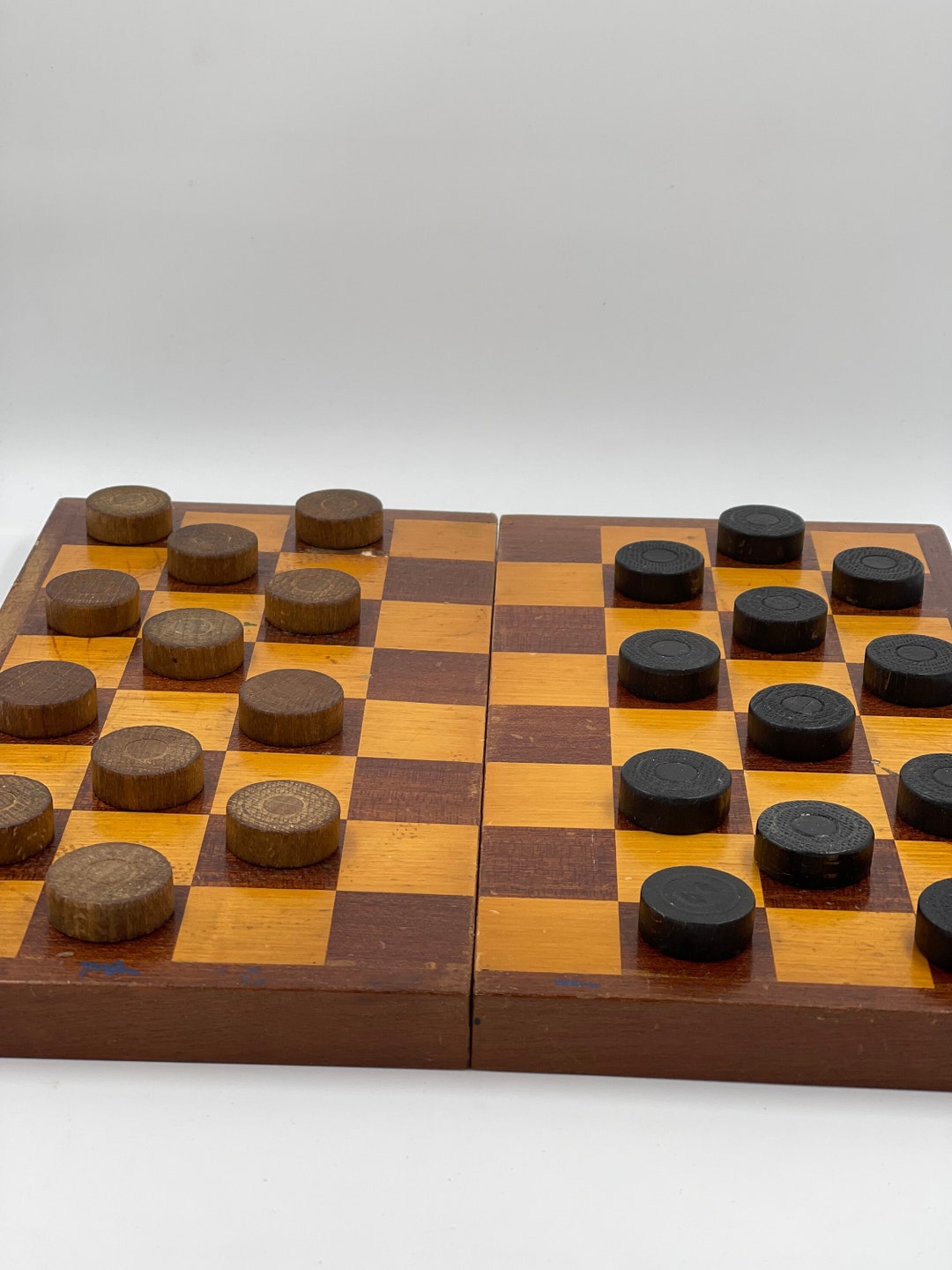 Vintage Checkers Set Wooden Checkers Figures Unique Wooden - Etsy