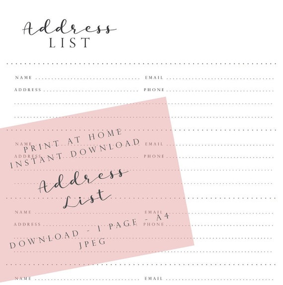 Address List Printable Digital Instant Download Password | Etsy