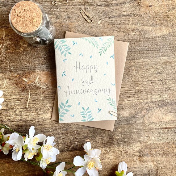 3rd Leather Anniversary Card 3rd Wedding Anniversary Card | Etsy