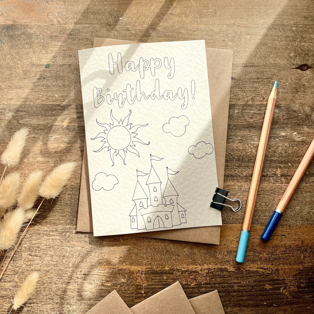Colour in Cards, Birthday Card for Kids, Colour in at Home, Kids ...