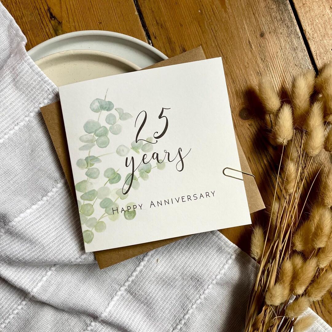 25th Anniversary Card for Couple – Eucalyptus Silver Wedding ...